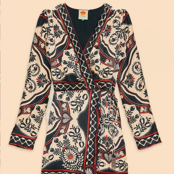 FARM Rio | Dresses | Farm Rio Black Passion Scarf Mini Wrap Dress ...